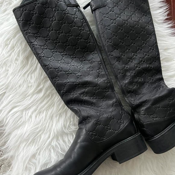 Gucci | Shoes | Gucci Black Guccissima Leather Gg Tall Riding Boots ...